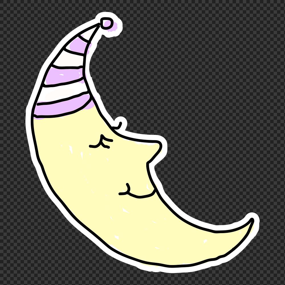 Sleeping crescent moon doodle sticker | Free PNG Sticker - rawpixel