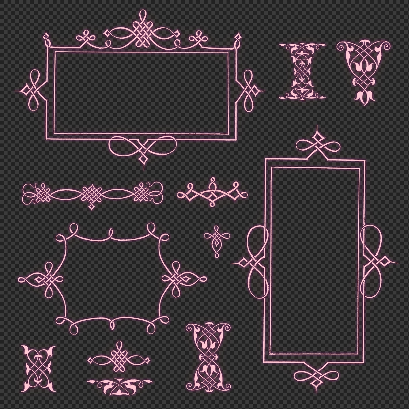 Pink filigree frame set png, | Premium PNG - rawpixel