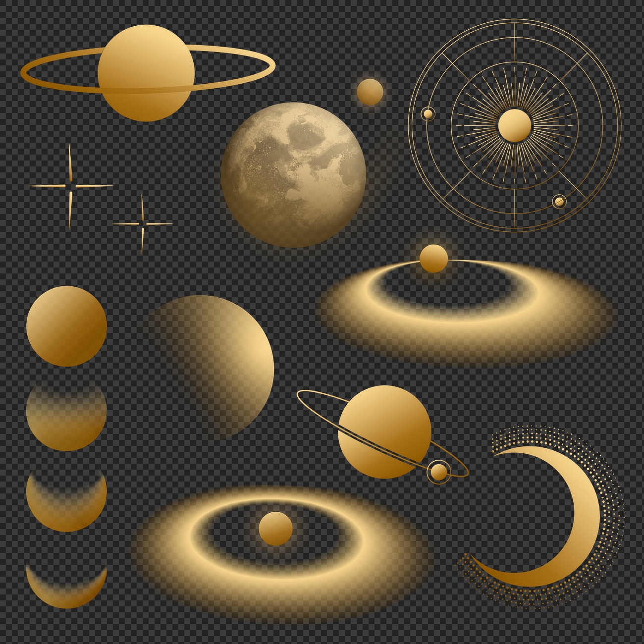 Celestial art png sticker, gold | Premium PNG - rawpixel