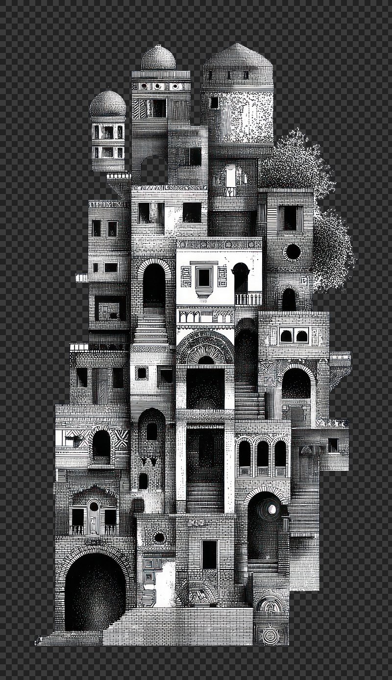 PNG Intricate architectural collage illustration | Free PNG - rawpixel