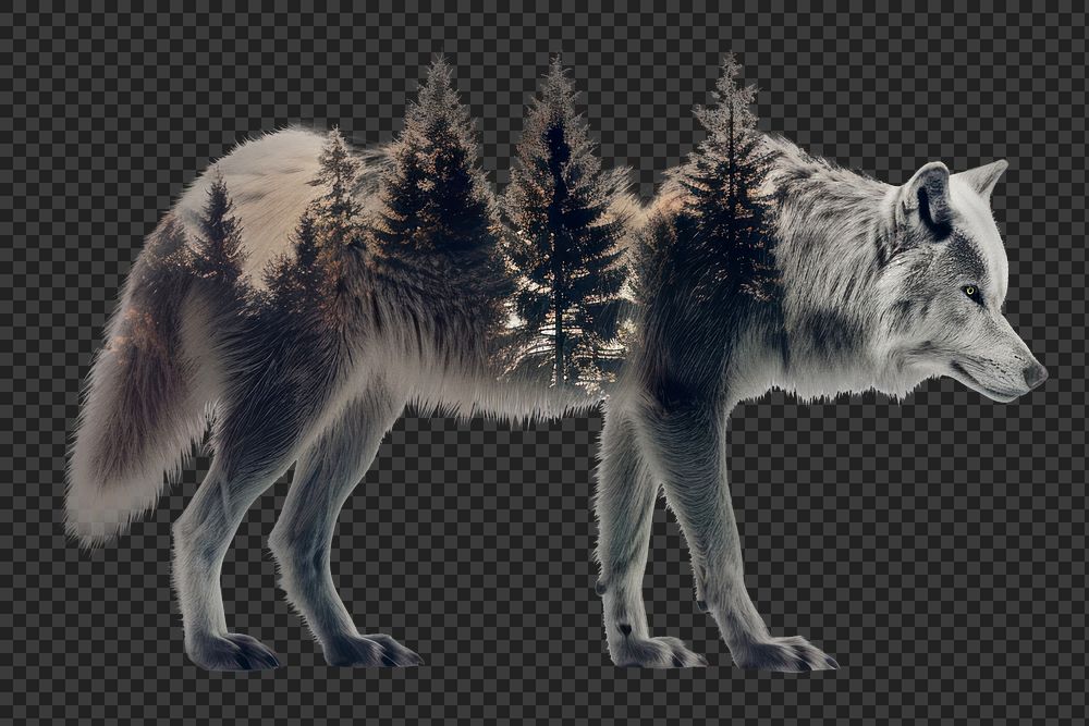 PNG Wolf silhouette forest double | Free PNG - rawpixel
