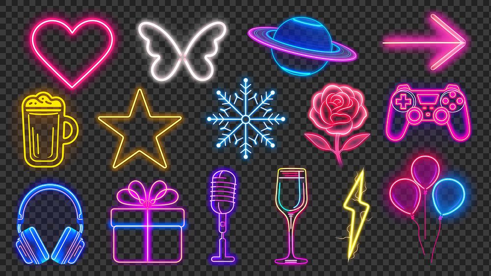 PNG neon icon element set | Free PNG - rawpixel