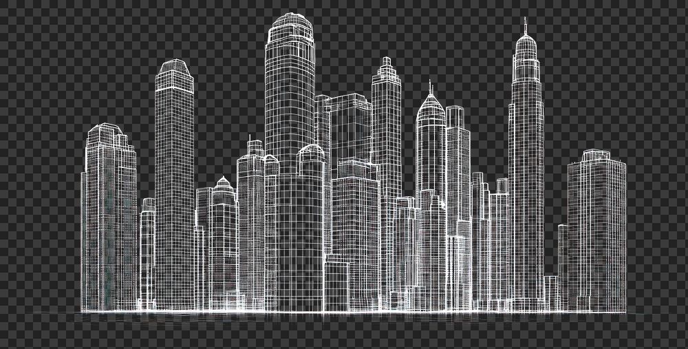 PNG Glowing wireframe buildings architecture | Free PNG - rawpixel