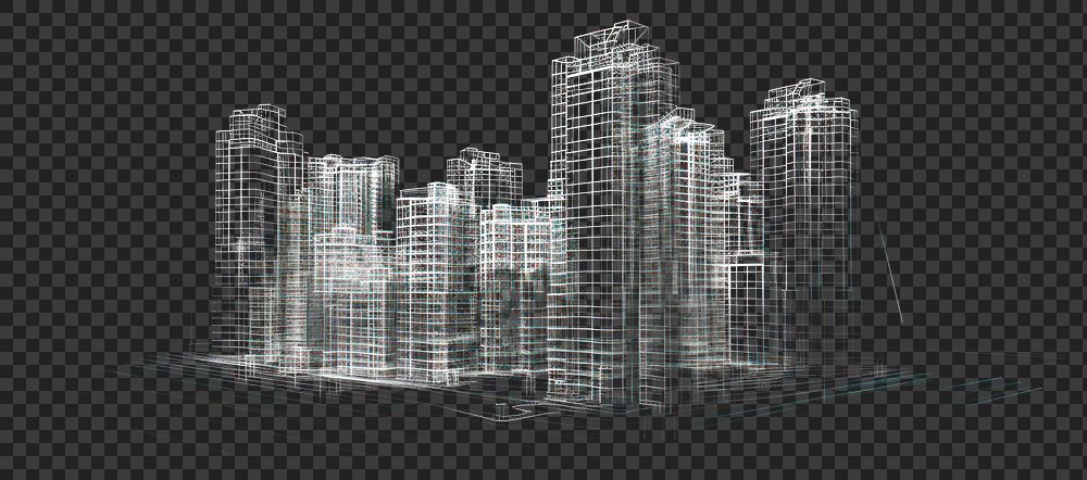 PNG Glowing wireframe buildings architecture | Free PNG - rawpixel