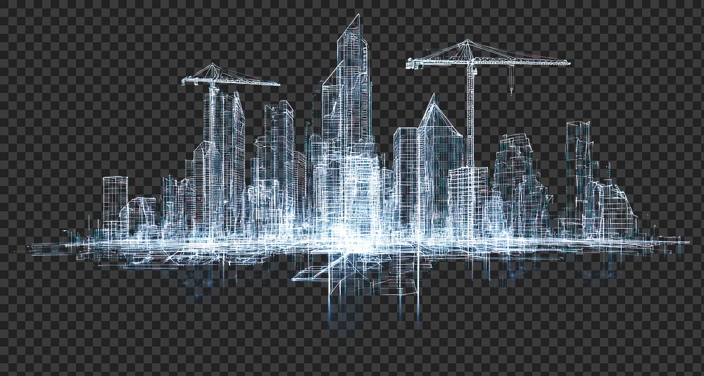 PNG Glowing wireframe buildings or | Free PNG - rawpixel