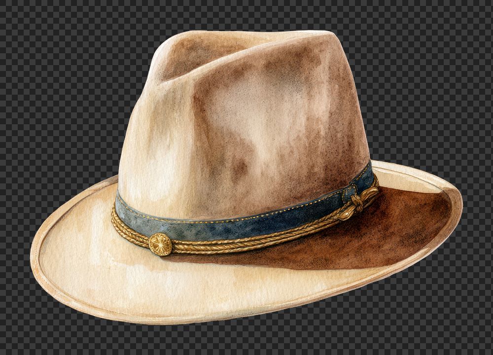 PNG Fedora illustration watercolor vintage. | Free PNG - rawpixel