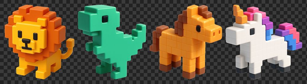 PNG Colorful pixelated animal toys | Premium PNG - rawpixel