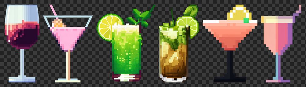 PNG Pixelated colorful cocktail glasses | Premium PNG - rawpixel