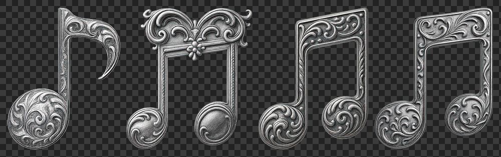 PNG Ornate silver musical notes | Premium PNG - rawpixel