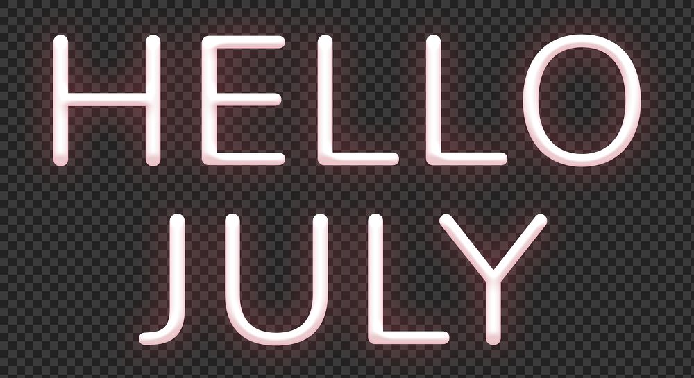 Neon Hello July png typography | Free PNG - rawpixel