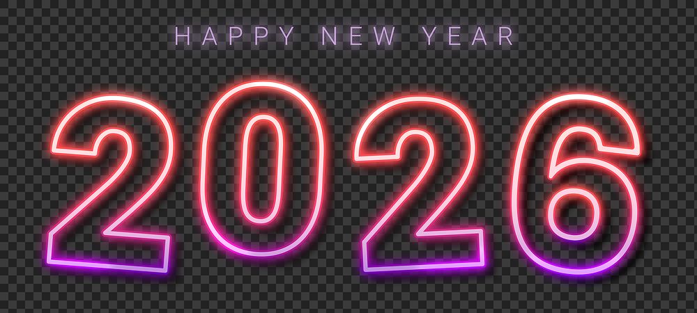 2026 pink neon png happy | Free PNG Sticker - rawpixel