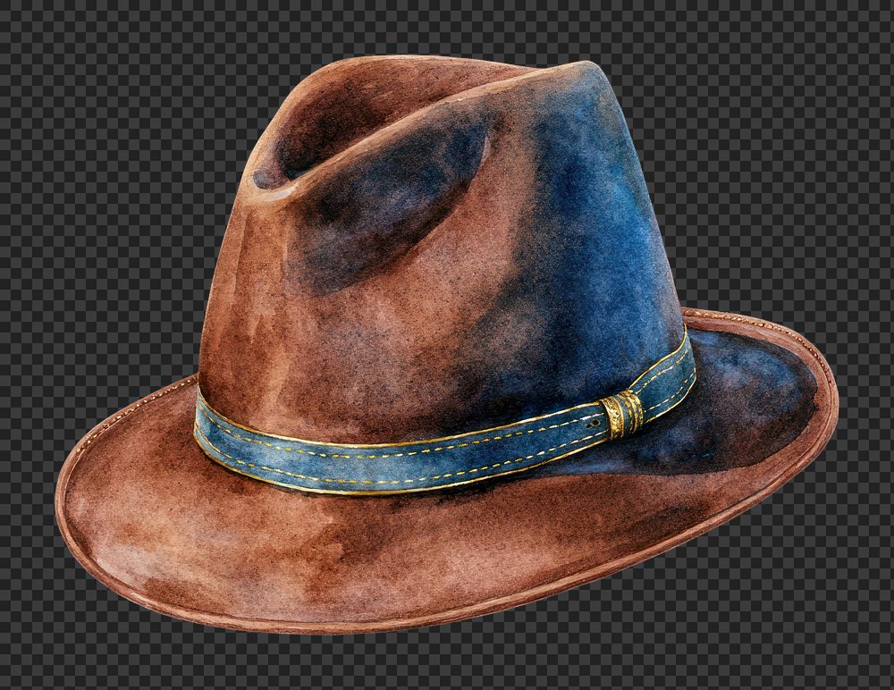 PNG Fedora illustration watercolor vintage. | Free PNG - rawpixel