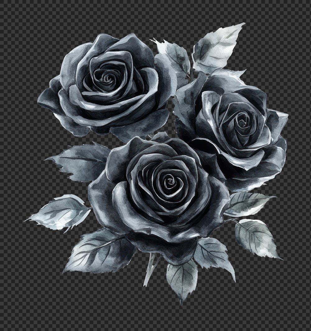 PNG Watercolor black roses bouquet | Free PNG - rawpixel