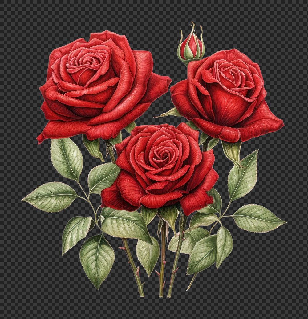 PNG Three red roses art | Free PNG - rawpixel