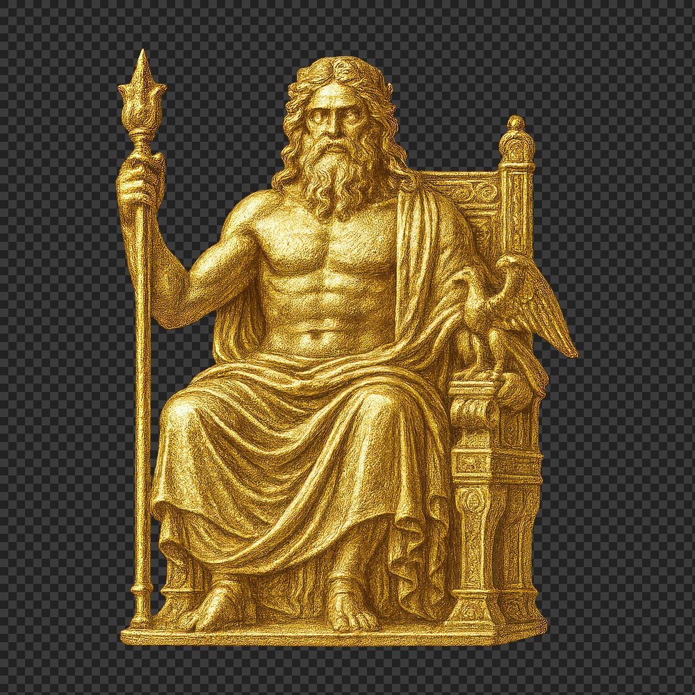 PNG Golden Zeus statue illustration | Free PNG - rawpixel