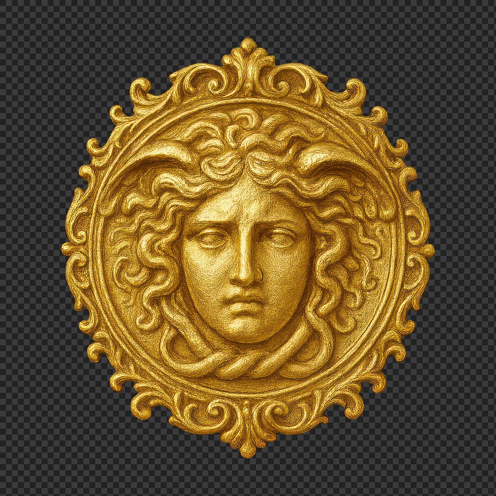 PNG Ornate golden Medusa emblem | Free PNG - rawpixel
