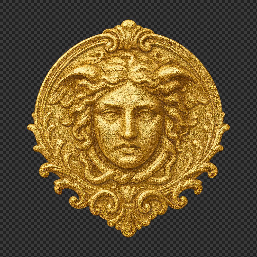 PNG Golden ornate Medusa emblem | Free PNG - rawpixel