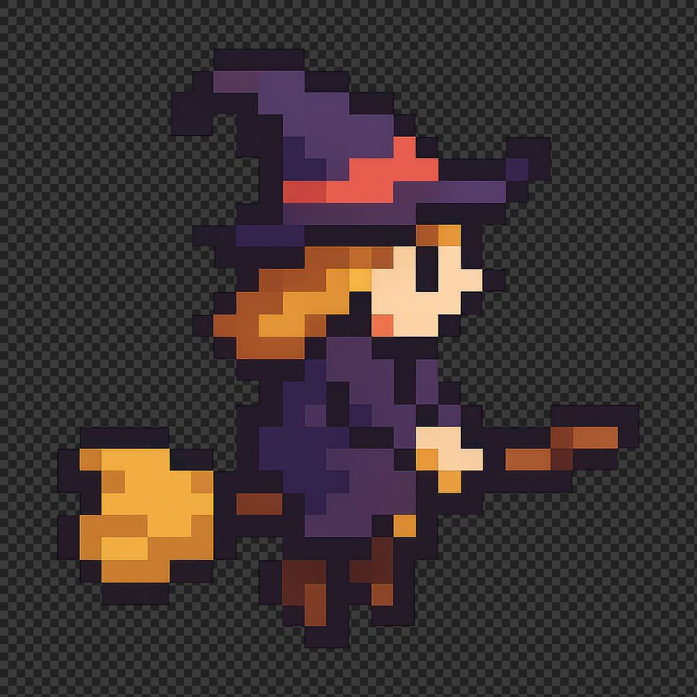 PNG Pixel witch flying broomstick | Free PNG - rawpixel