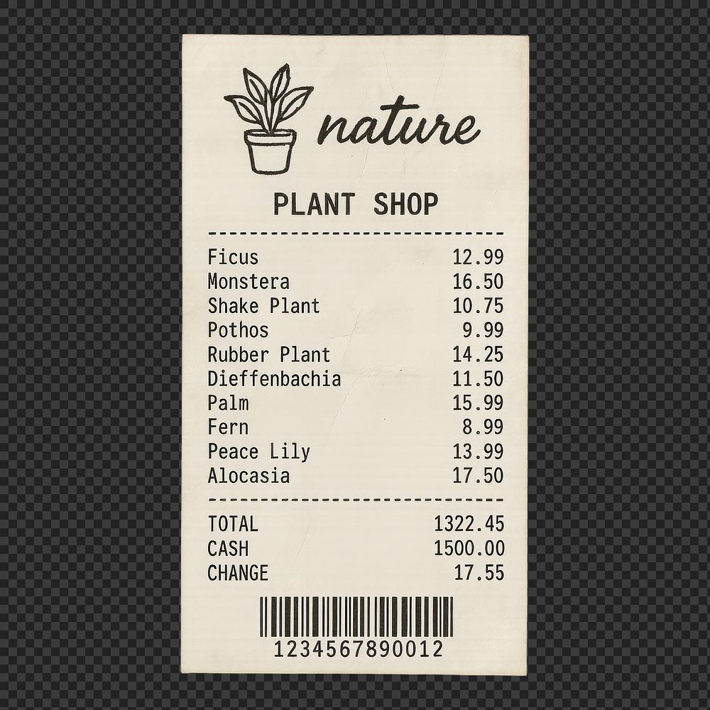 PNG Nature-themed plant shop receipt | Free PNG - rawpixel