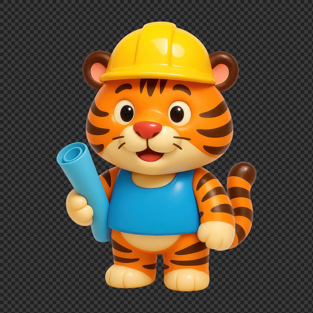 PNG Cartoon tiger construction worker | Free PNG - rawpixel