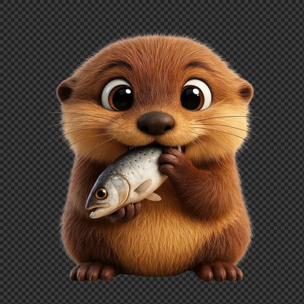 PNG Cute otter holding fish | Free PNG - rawpixel