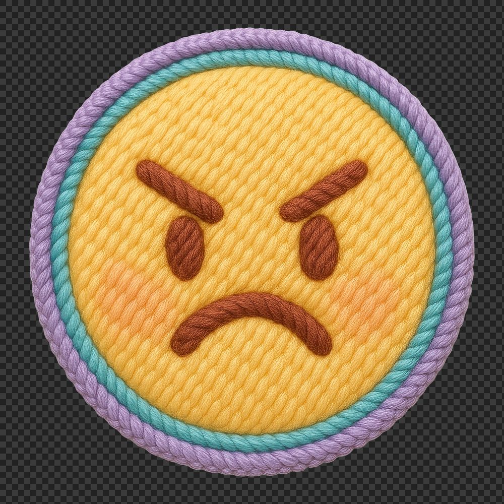 PNG Colorful embroidered angry emoji | Free PNG - rawpixel