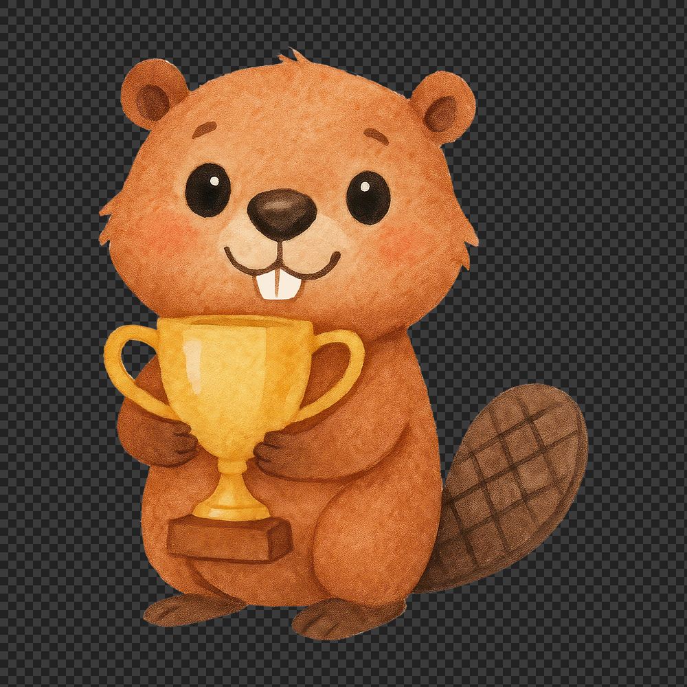 PNG Cute beaver holding trophy | Free PNG - rawpixel