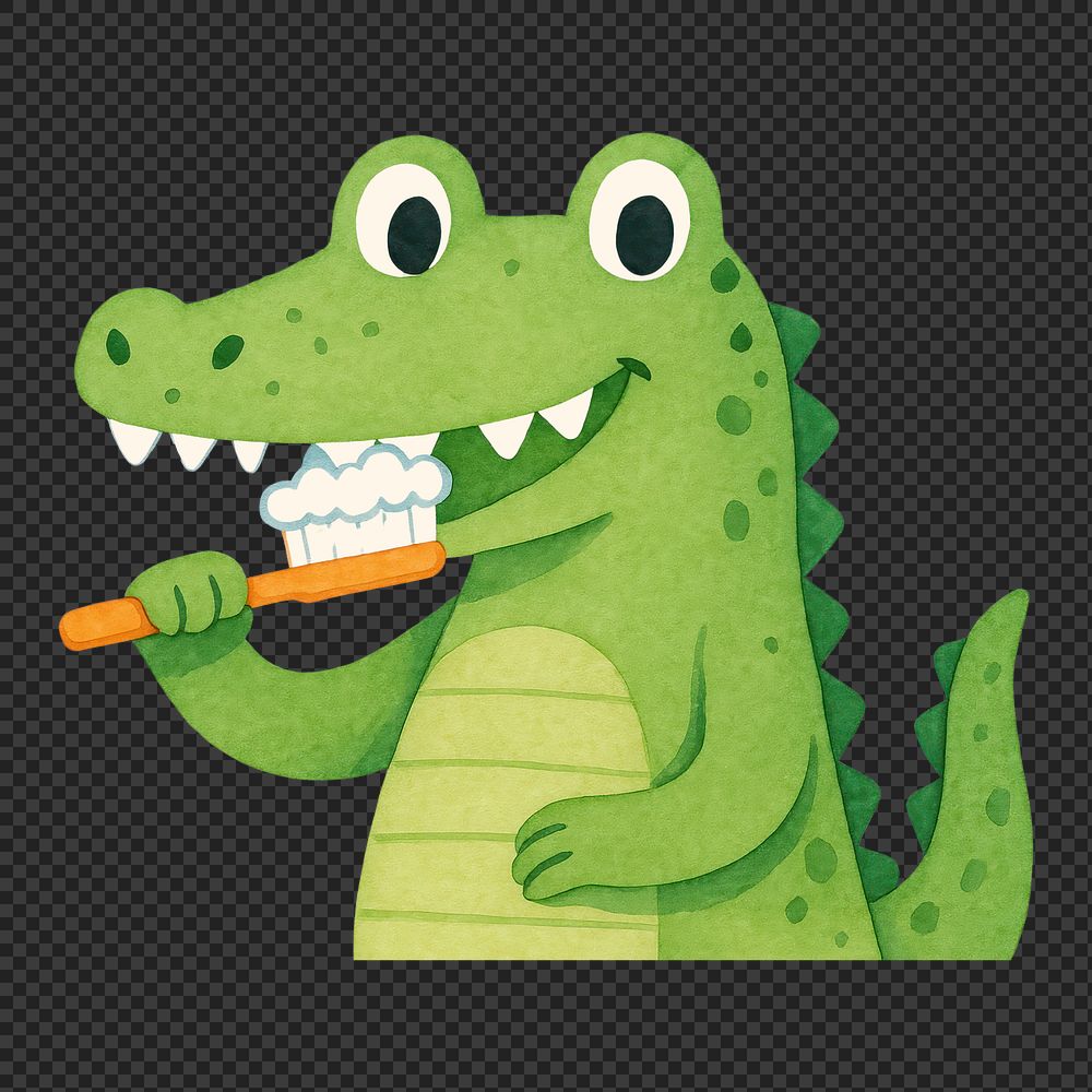 PNG Cartoon crocodile brushing teeth | Free PNG - rawpixel