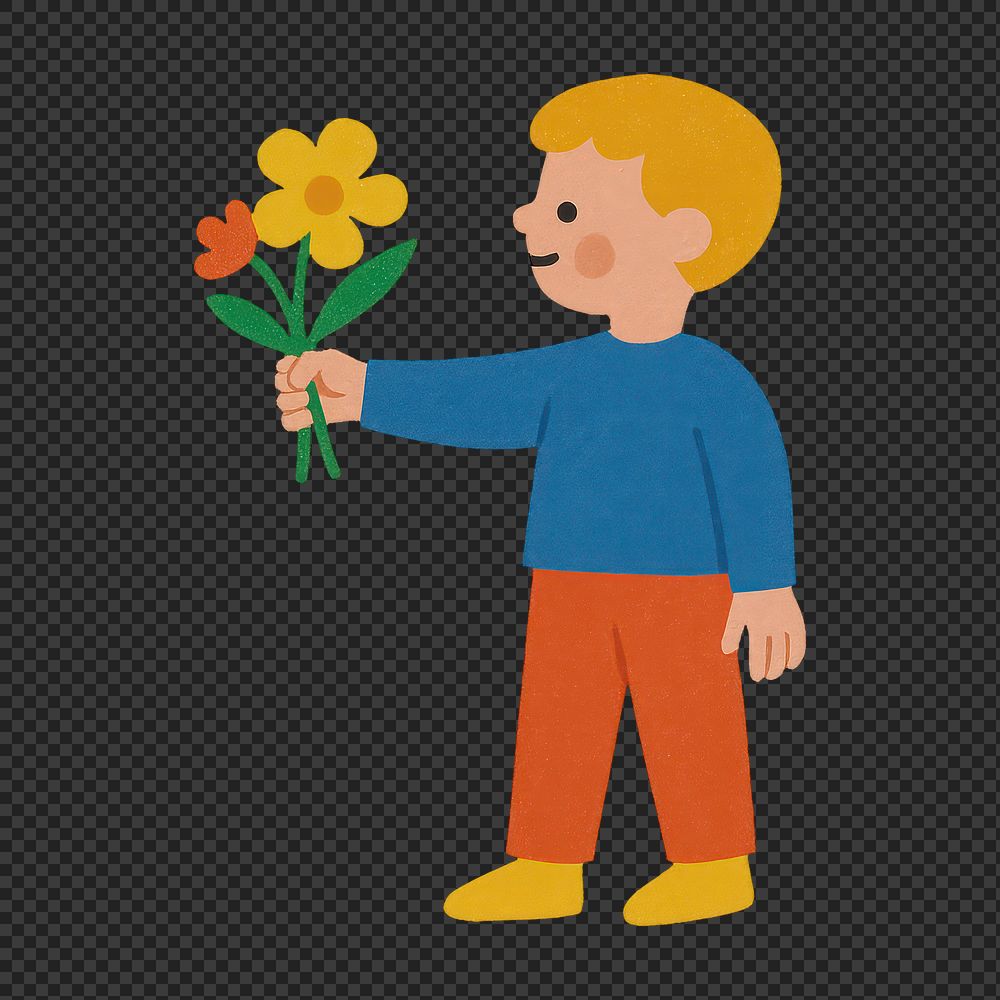 PNG Child offering colorful flowers | Free PNG - rawpixel