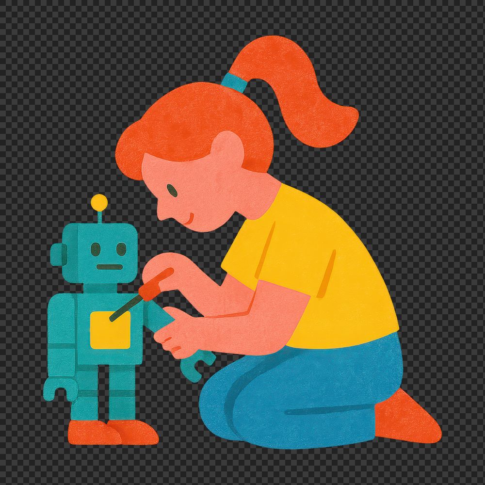 PNG Child fixing small robot | Free PNG - rawpixel