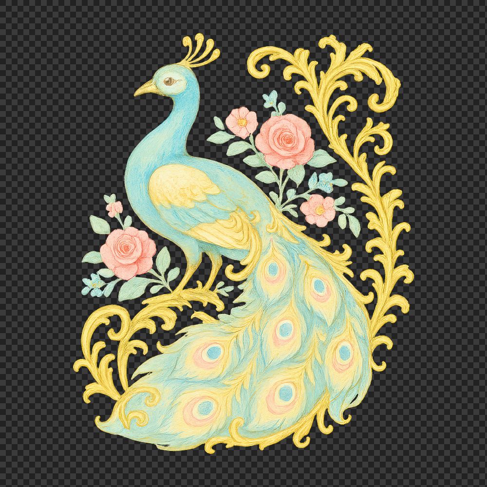 PNG Elegant peacock floral illustration | Free PNG - rawpixel