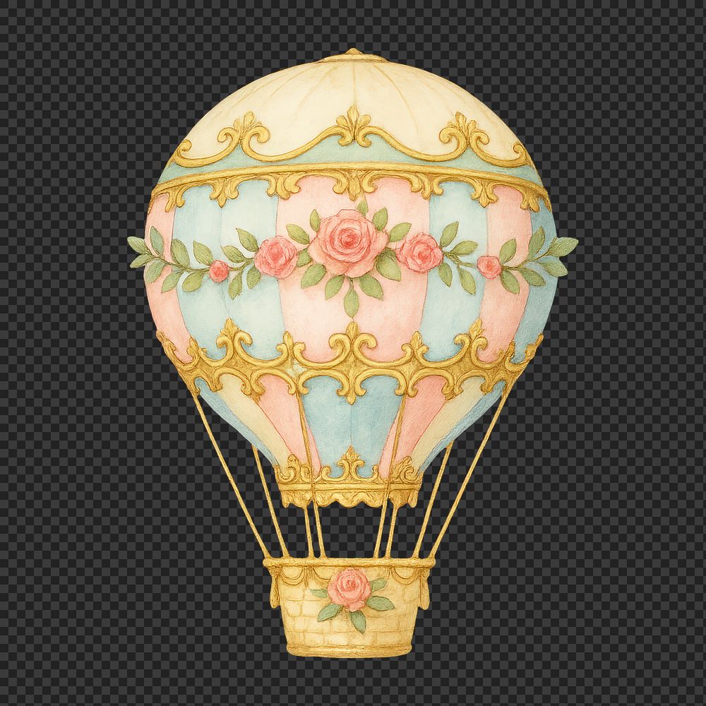 PNG Vintage floral hot air | Free PNG - rawpixel