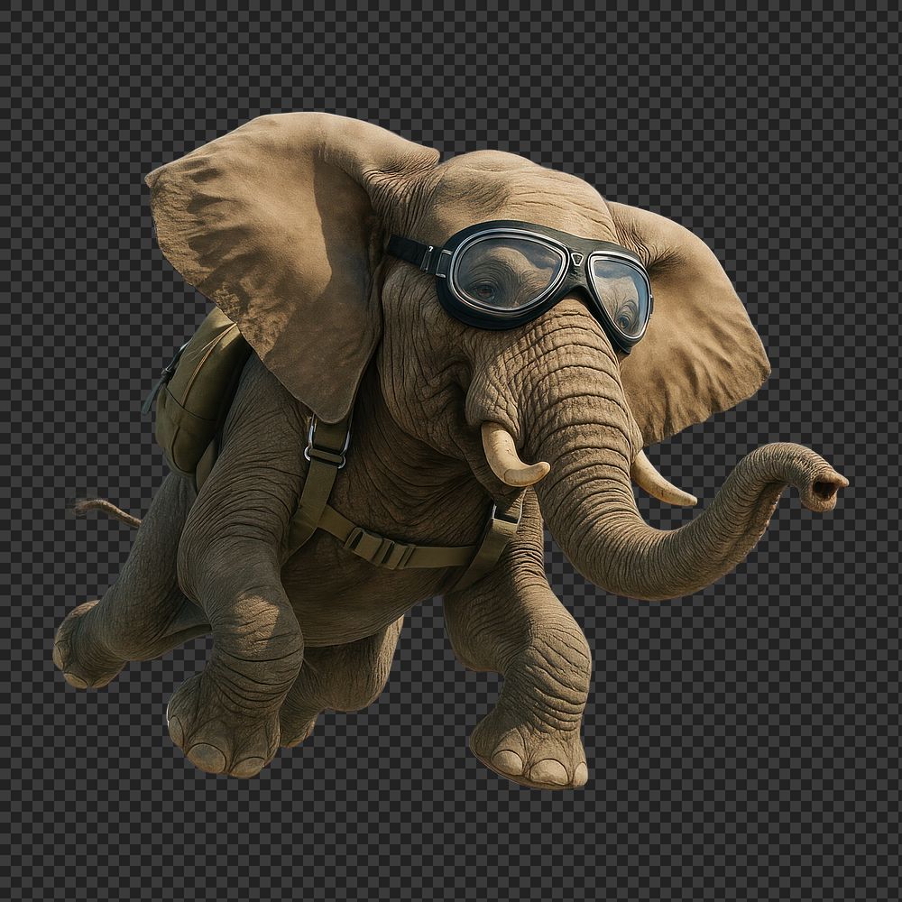 PNG Elephant skydiving with goggles. | Free PNG - rawpixel
