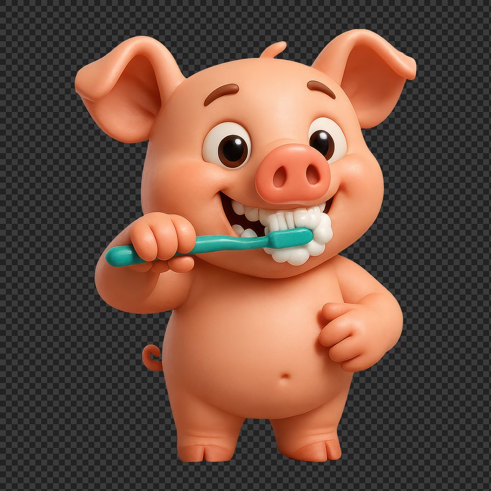 PNG Cute pig brushing teeth | Free PNG - rawpixel