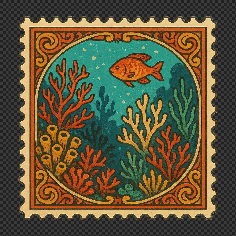PNG Vintage aquatic stamp illustration | Free PNG - rawpixel