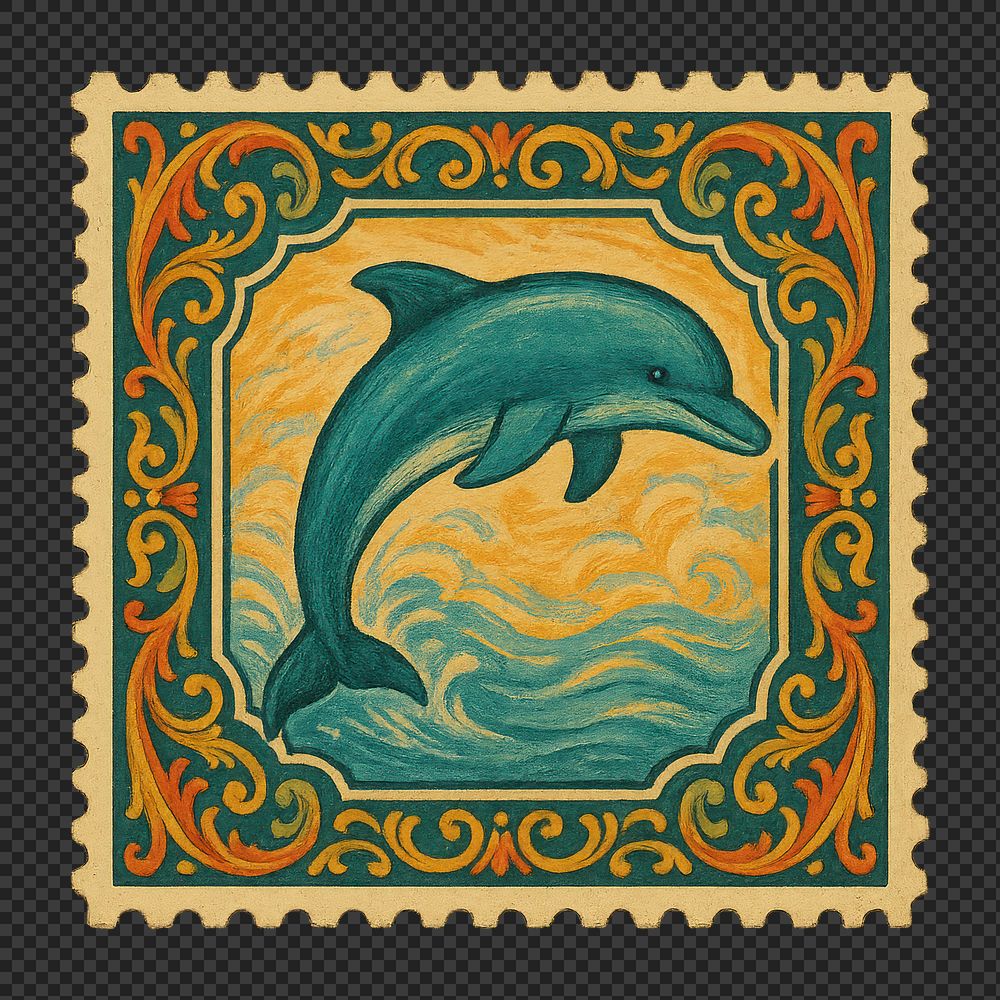 PNG Vintage dolphin postage stamp | Free PNG - rawpixel