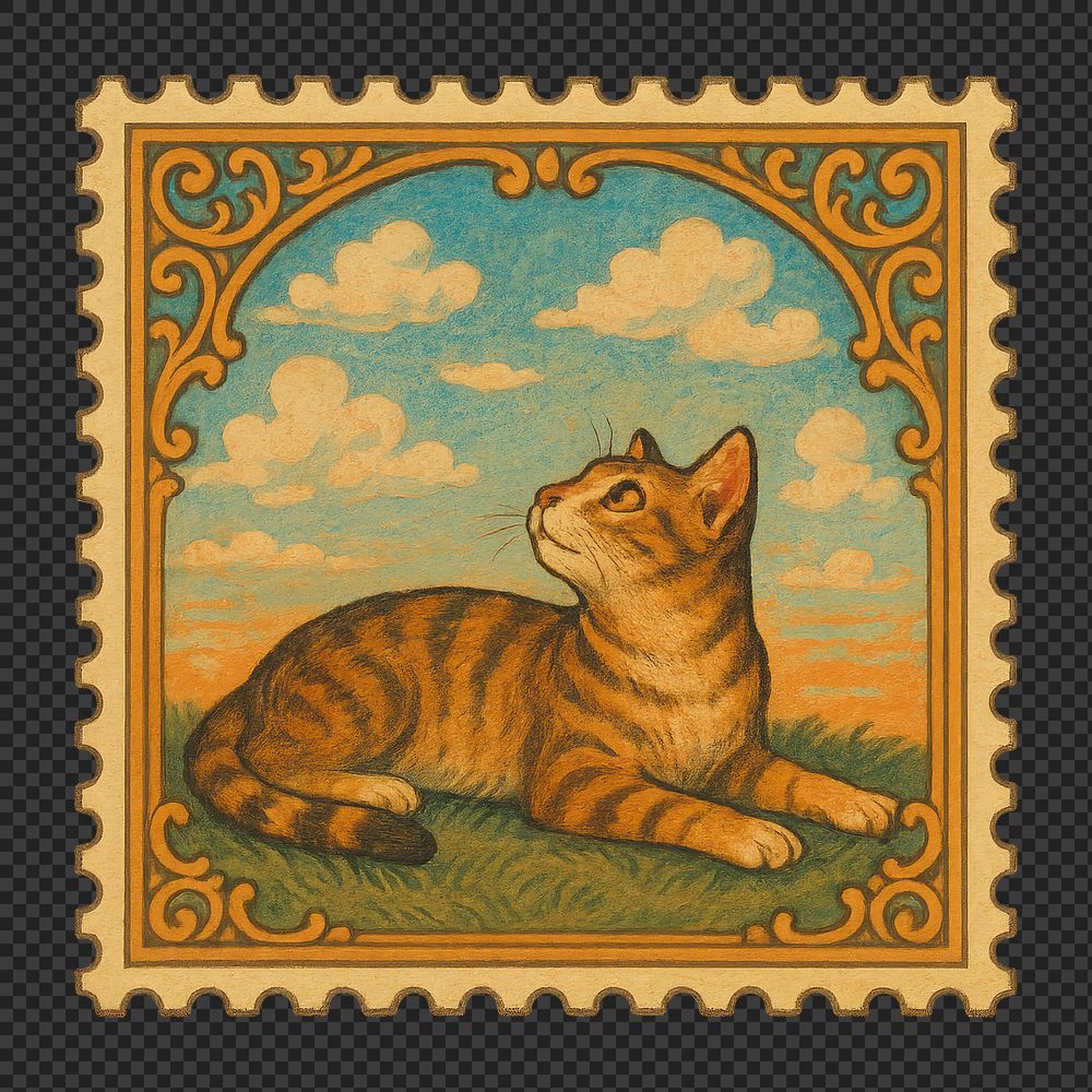 PNG Vintage cat postage stamp | Free PNG - rawpixel
