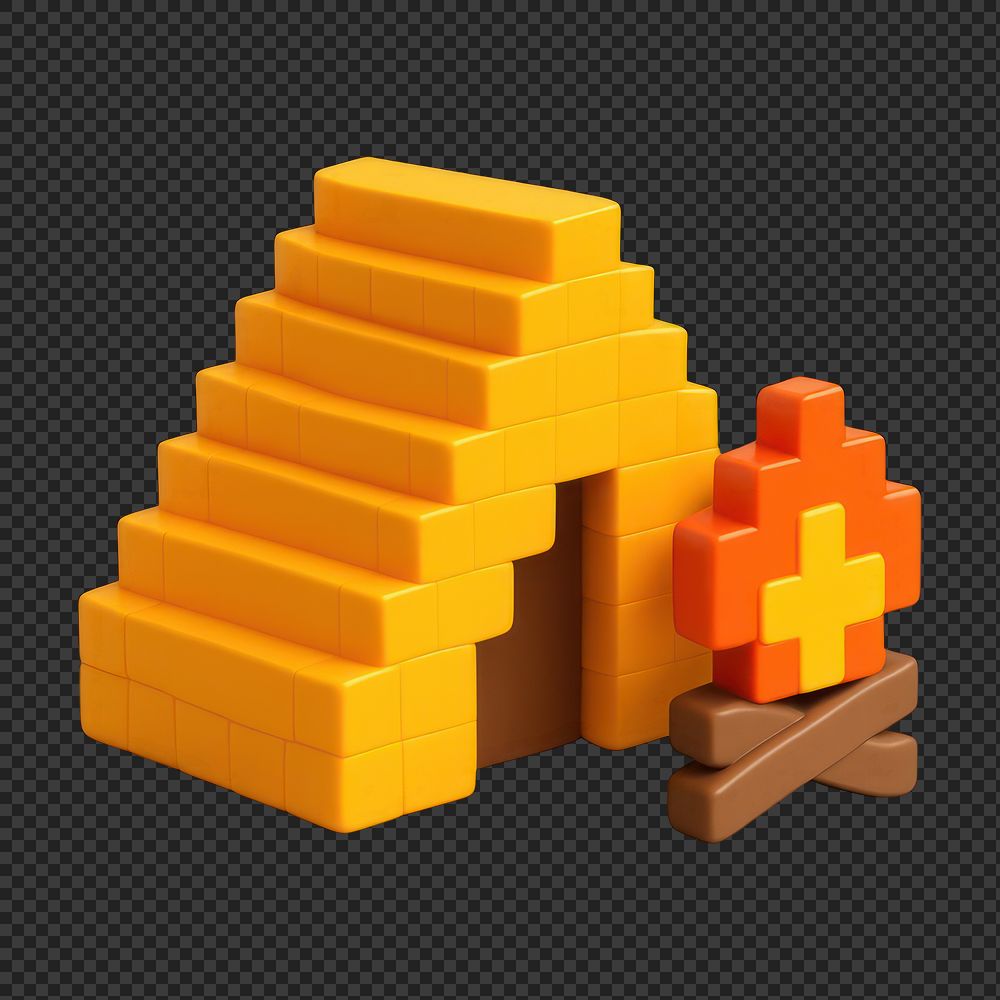 PNG Colorful block campfire scene. | Free PNG - rawpixel