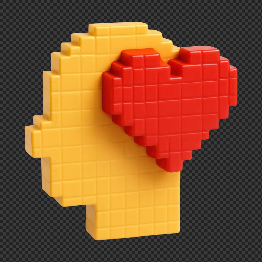 PNG Pixelated heart-head connection | Free PNG - rawpixel