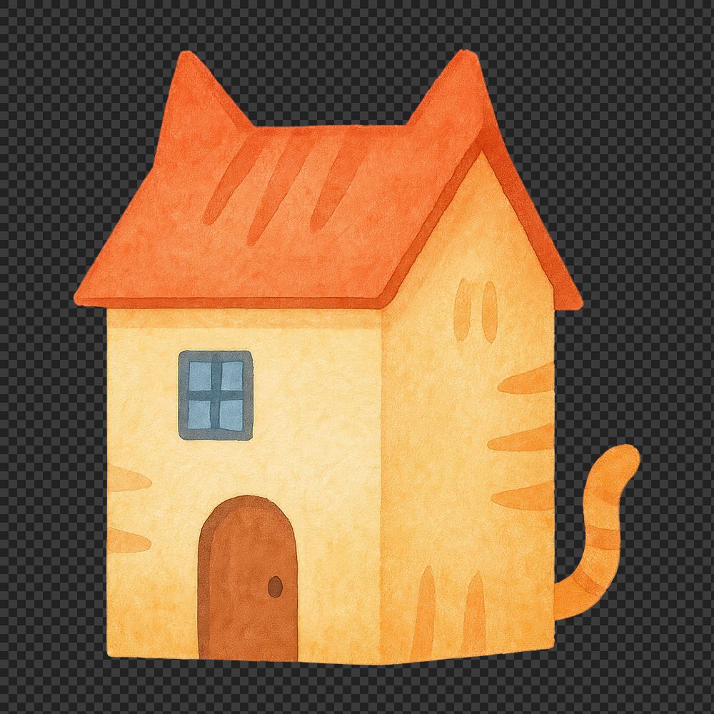 PNG Whimsical cat-shaped house illustration | Free PNG - rawpixel