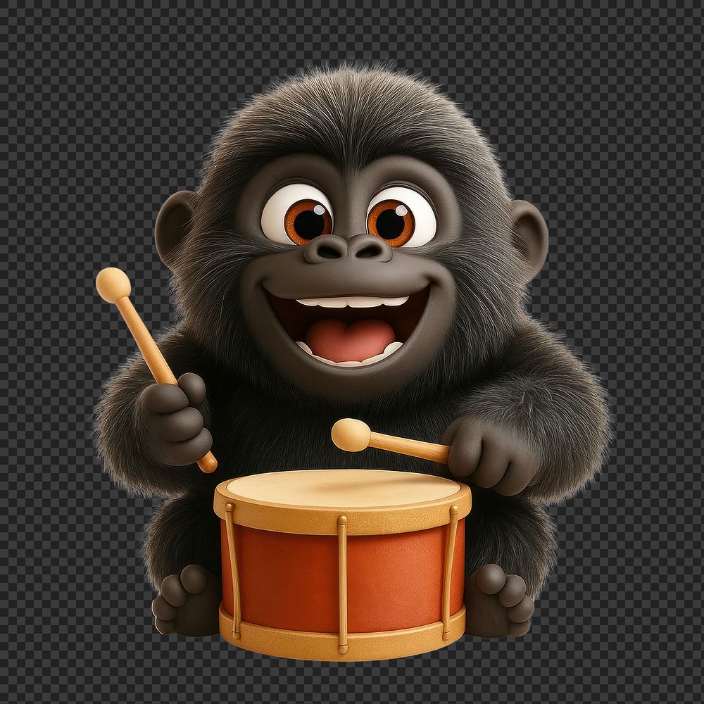 PNG Cute gorilla playing drum | Free PNG - rawpixel