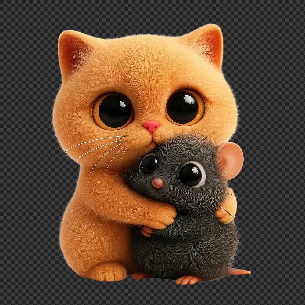 PNG Adorable kitten hugging mouse | Free PNG - rawpixel