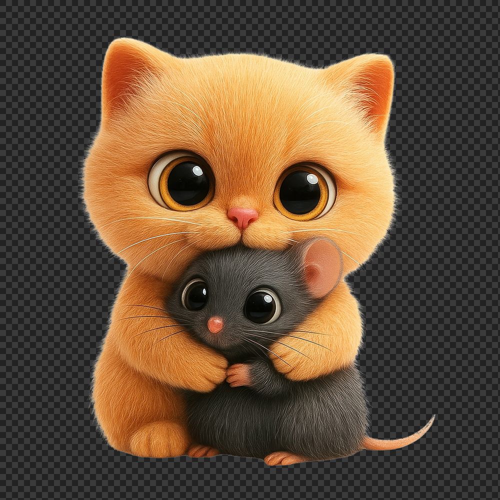 PNG Adorable kitten hugging mouse | Free PNG - rawpixel