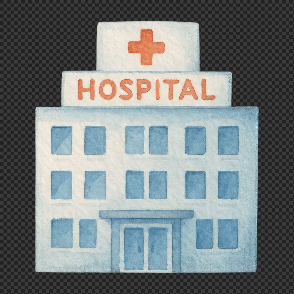 PNG Watercolor hospital building illustration | Free PNG - rawpixel