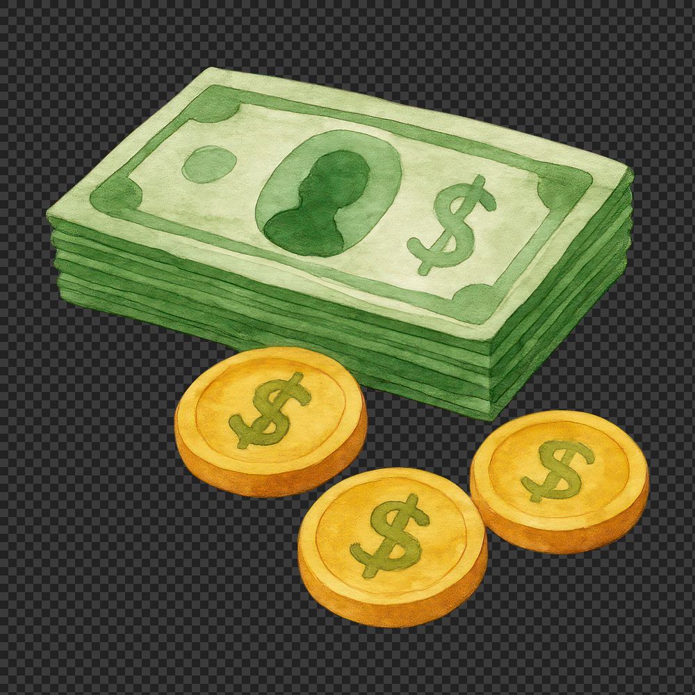 PNG Watercolor money stack illustration. | Free PNG - rawpixel
