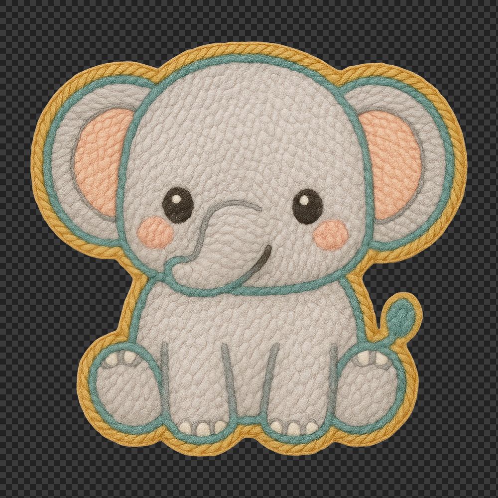 PNG Cute embroidered elephant illustration. | Free PNG - rawpixel