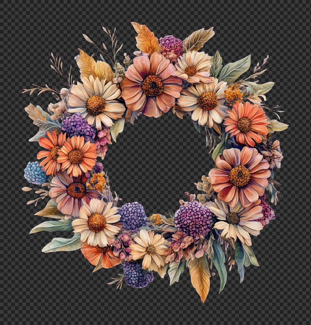 PNG Wreath illustration botanical vibrant | Free PNG - rawpixel