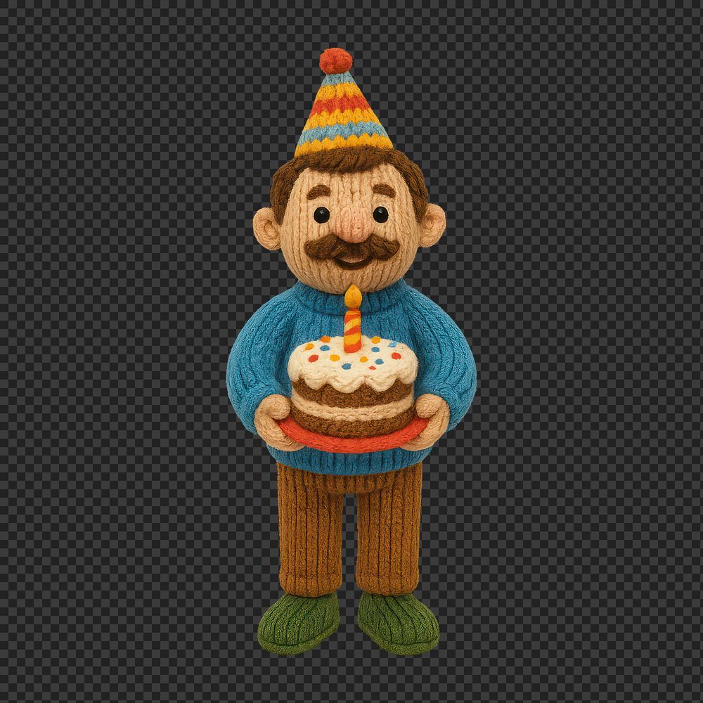 PNG Knitted character birthday cake | Free PNG - rawpixel