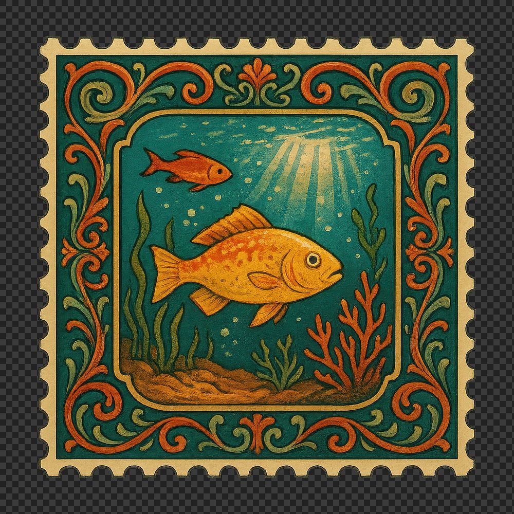 PNG Vintage aquatic stamp illustration | Free PNG - rawpixel