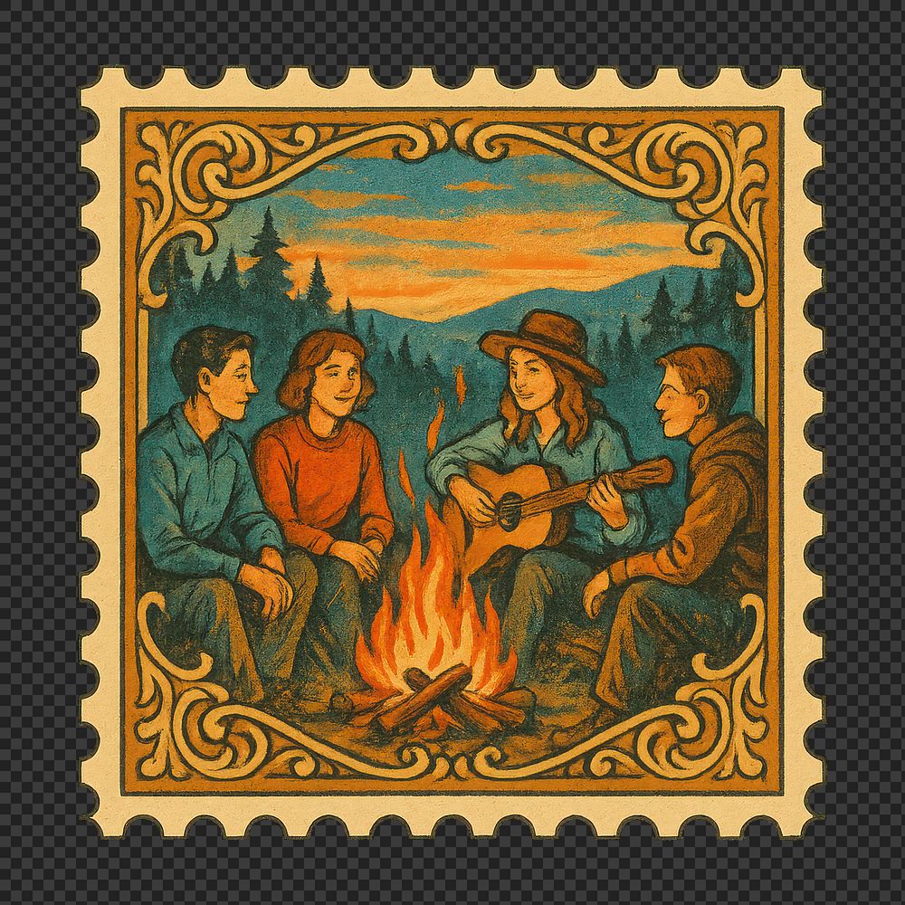 PNG Vintage campfire scene illustration | Free PNG - rawpixel